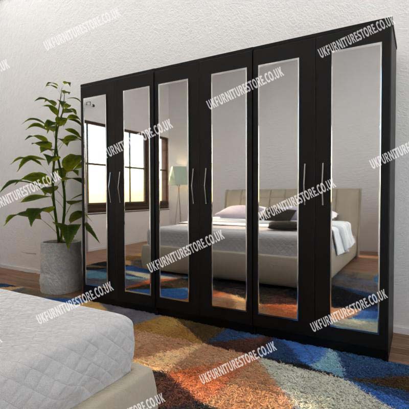 6 Door Wardrobe with 6 Mirrors - Storage Solution